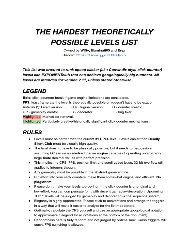 The Hardest Theoretically Possible Levels List | PDF | Mathematical ...