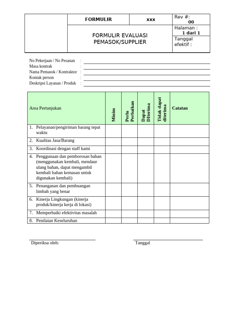 Formulir Evaluasi Supplier | PDF