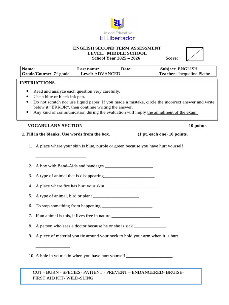 Middle School English Assessment 2025-2026 | PDF | Human Communication