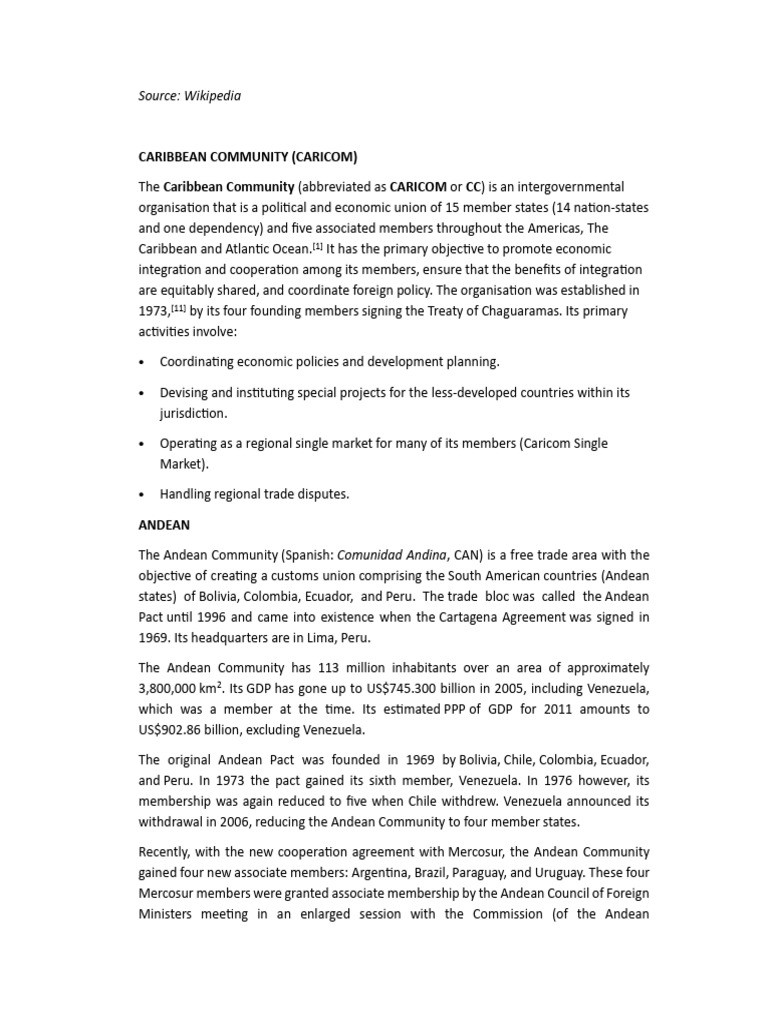 Overview of Regional Economic Blocs | PDF | Andean Community | Economies
