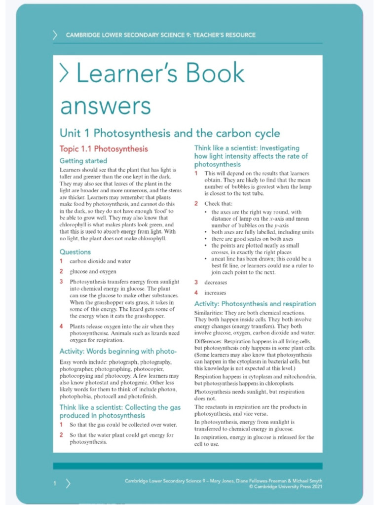 Science Learners Book 9 Answer Key | PDF