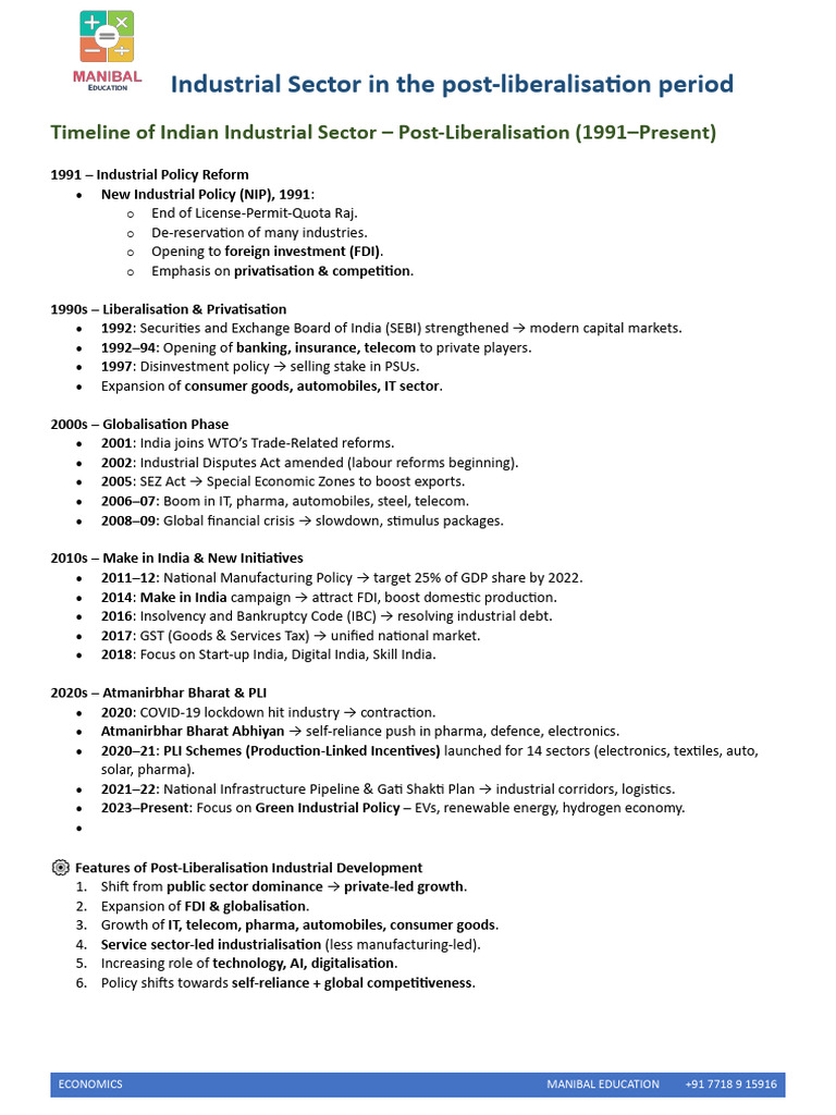 Indian Industrial Sector - Post-Liberalisation (1991-Present) | PDF ...
