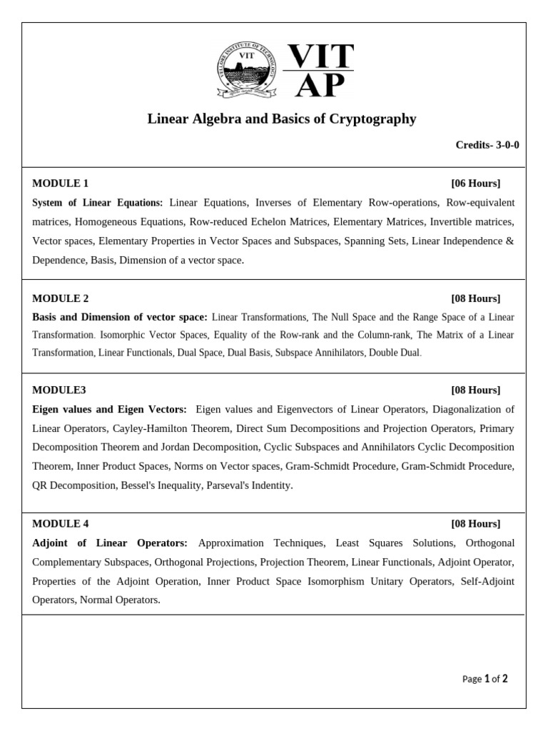 Linear Algebra & Basics of Cryptography | PDF | Matrix (Mathematics ...
