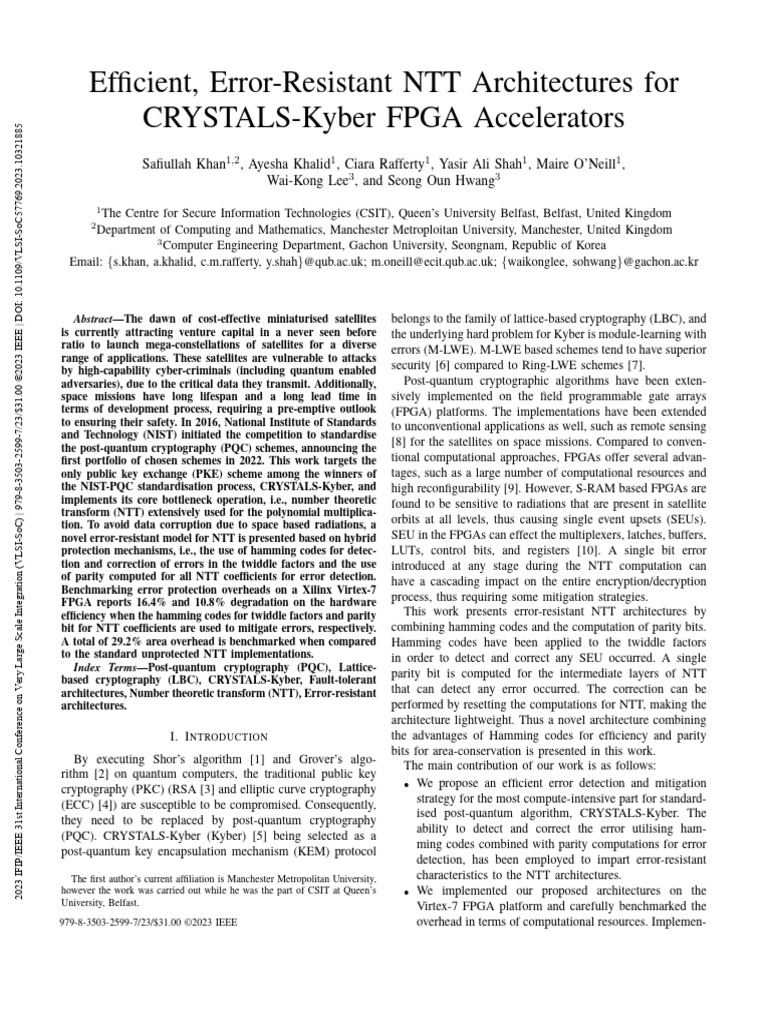 Error-Resistant NTT for CRYSTALS-Kyber FPGA | PDF | Field Programmable ...