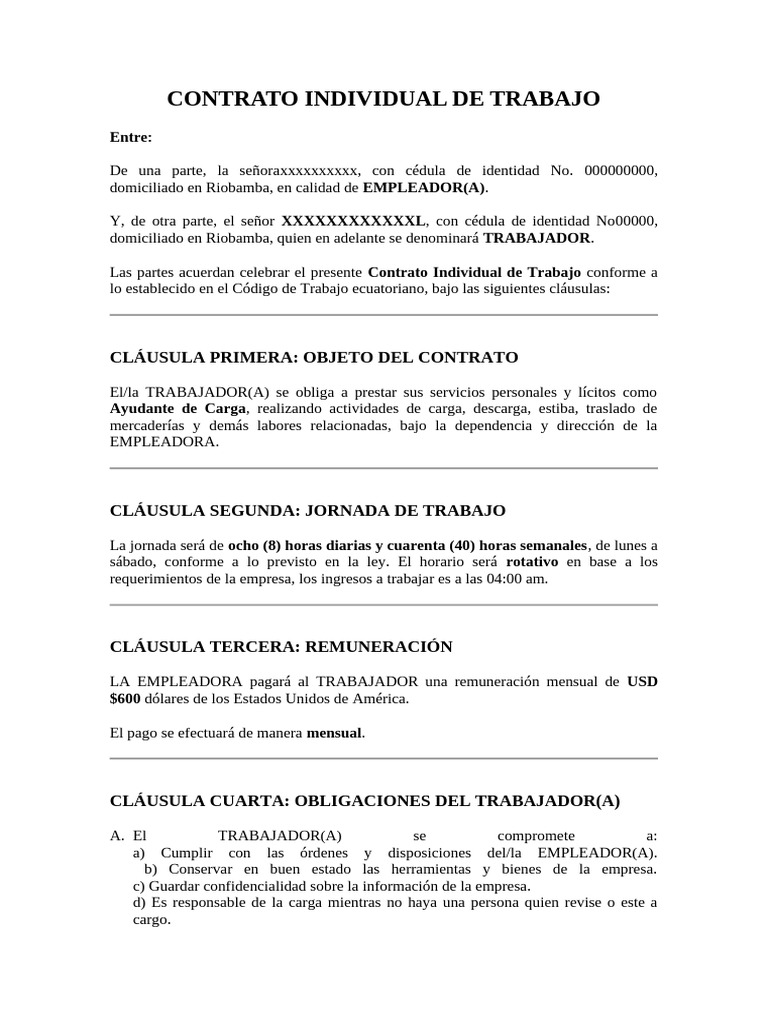 Contrato Individual | PDF | Tiempo de trabajo