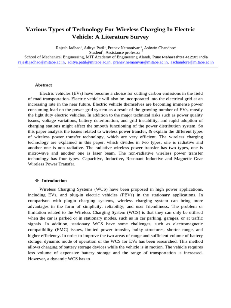 Wireless Charging Technologies for EVs | PDF | Inductor | Microwave
