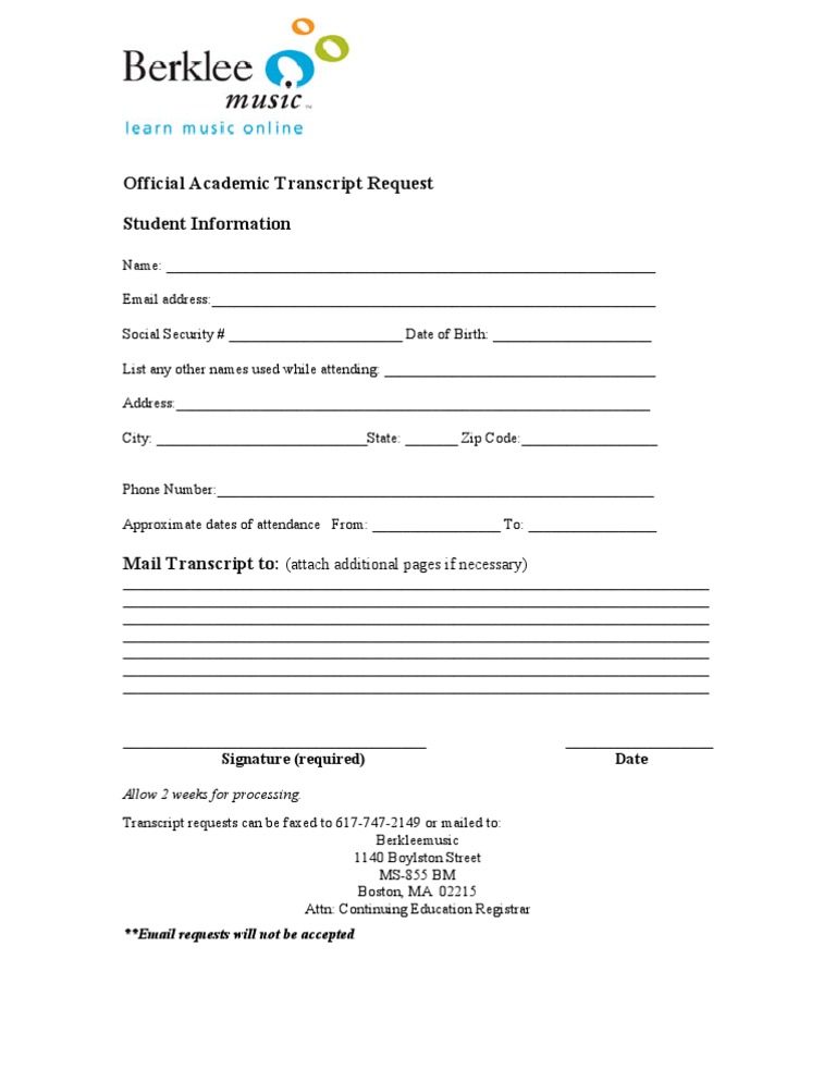 Official Transcript Request Form | PDF