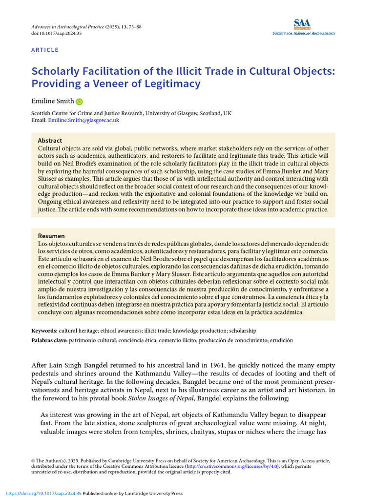 Scholarly Facilitation of The Illicit Trade in Cultural Objects ...