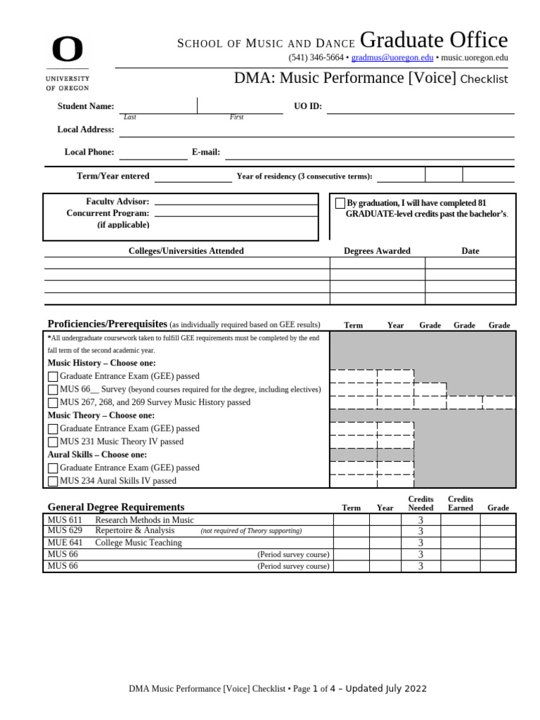 DMA Voice Performance Checklist | PDF | Thesis | Educational Stages