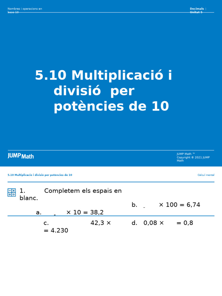 PA EP5 U05 10 Multiplicacio I Divisio Per Potencies de 10 Editable | PDF