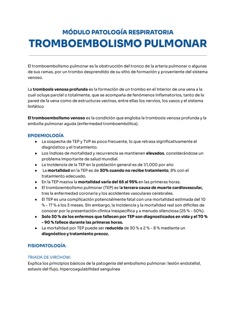 Tromboembolismo Pulmonar | PDF | Trombo | Respiración