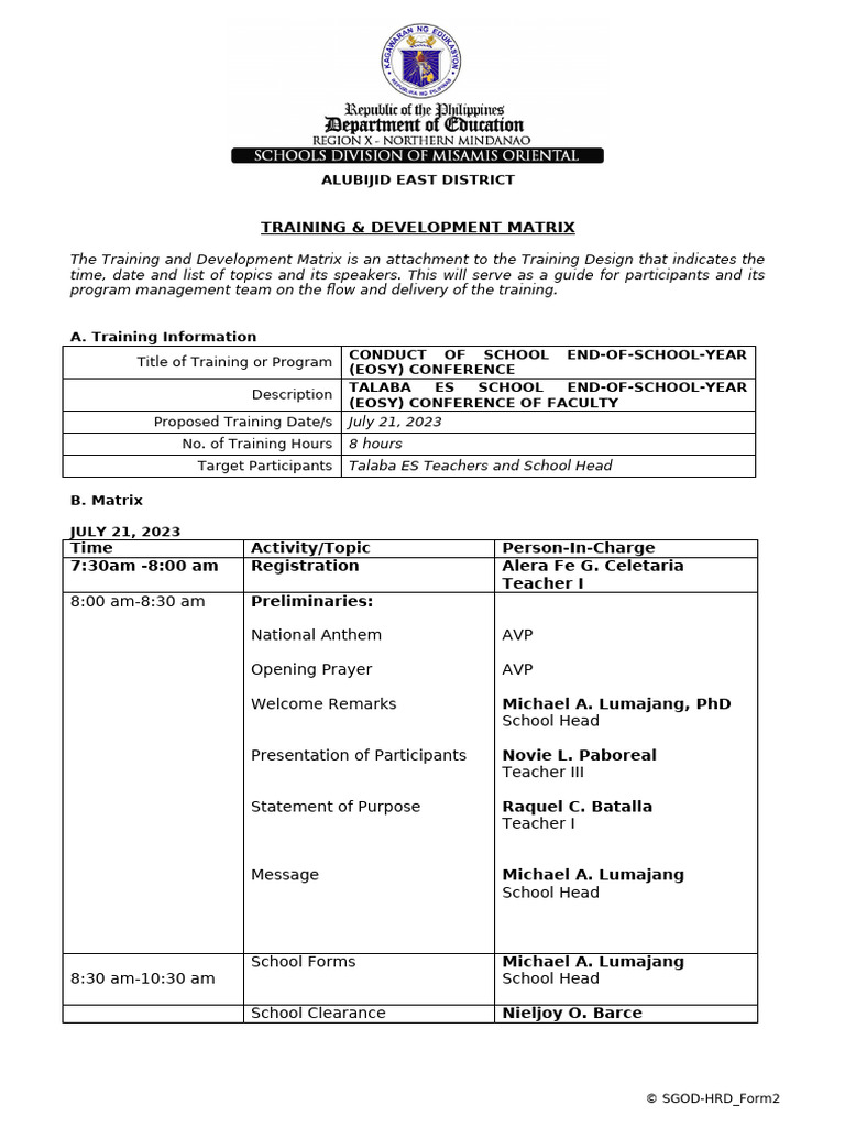 HRD Form 2 Training Matrix | PDF