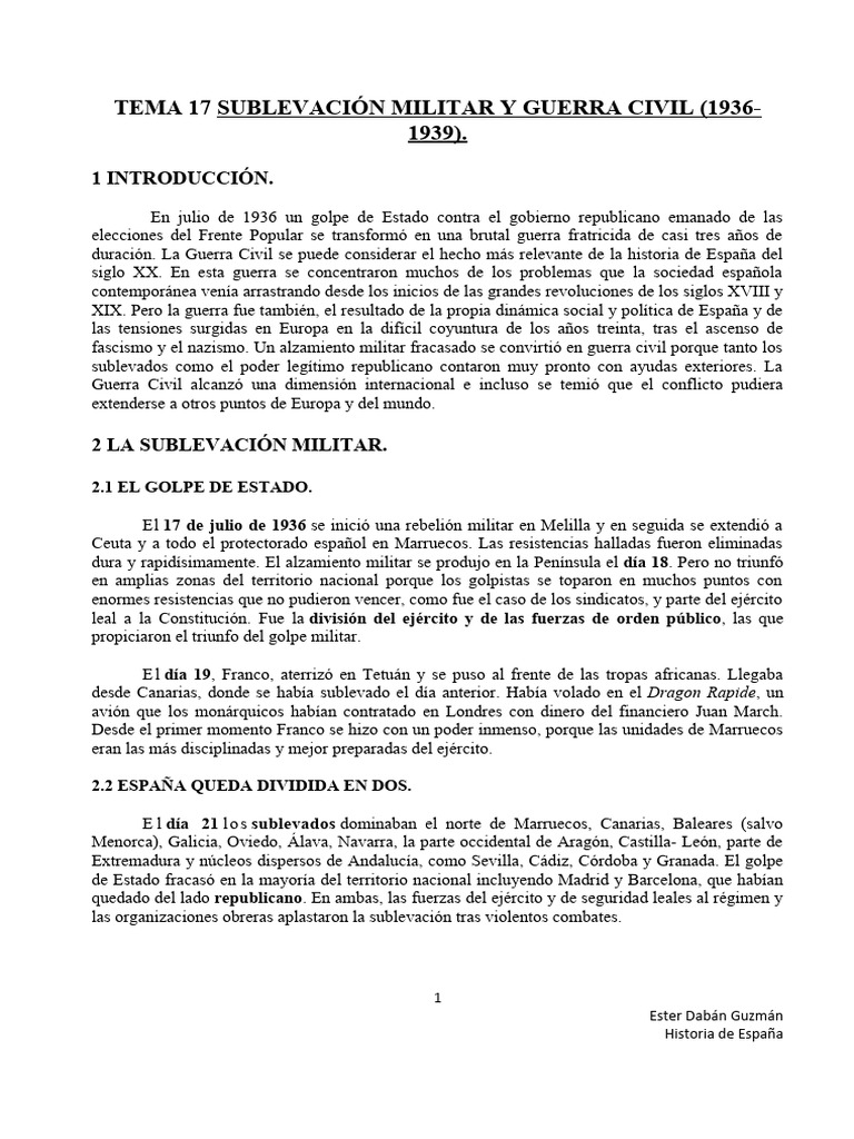 Tema 17 Guerra Civil Española. Franco y La República | PDF | guerra ...