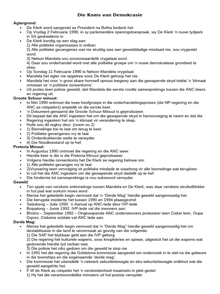 Die Koms Van Demokrasie - Opstel 5 Ws | PDF