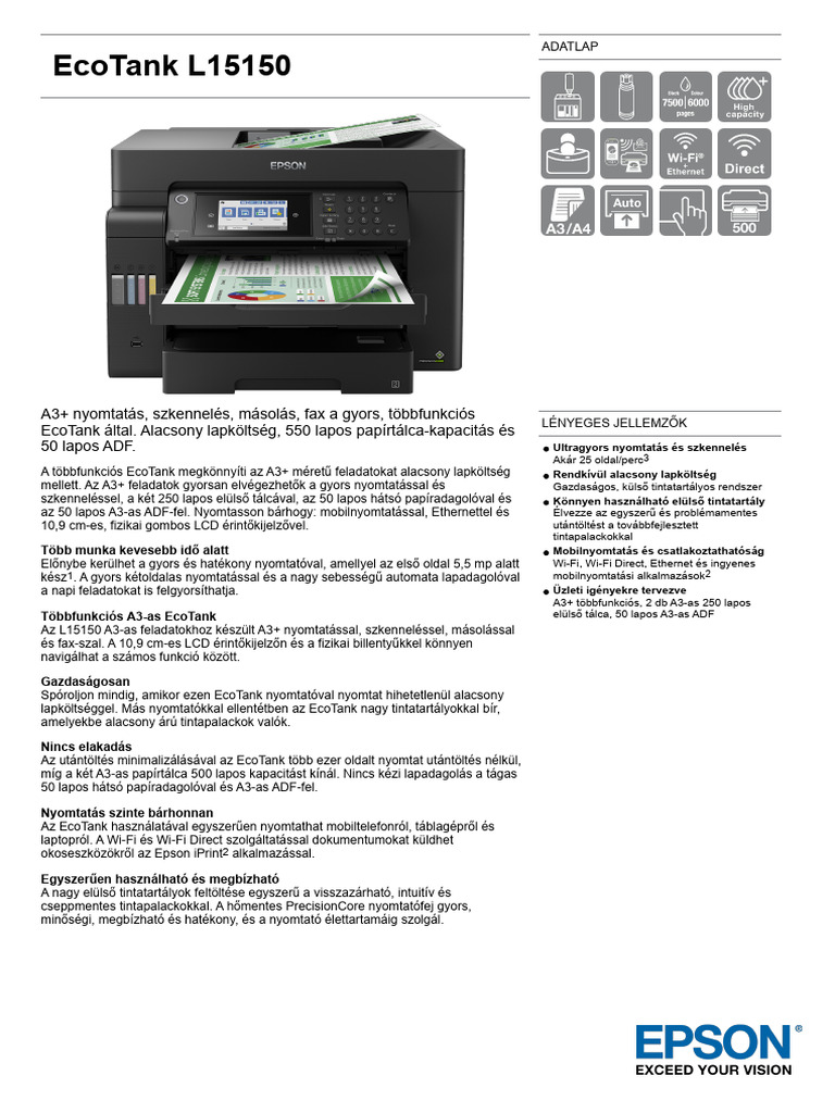 Epson EcoTank L15150 A3+ Adatlap | PDF