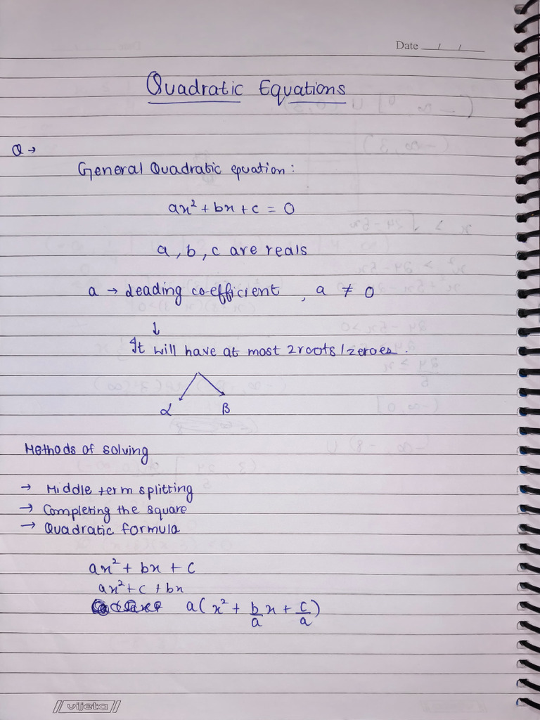 Quadratic Equation Notes | PDF