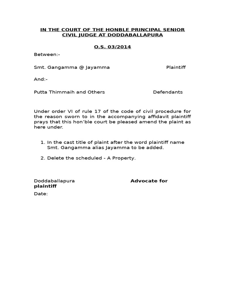 Amendment Request in Civil Case O.S. 03/2014 | PDF