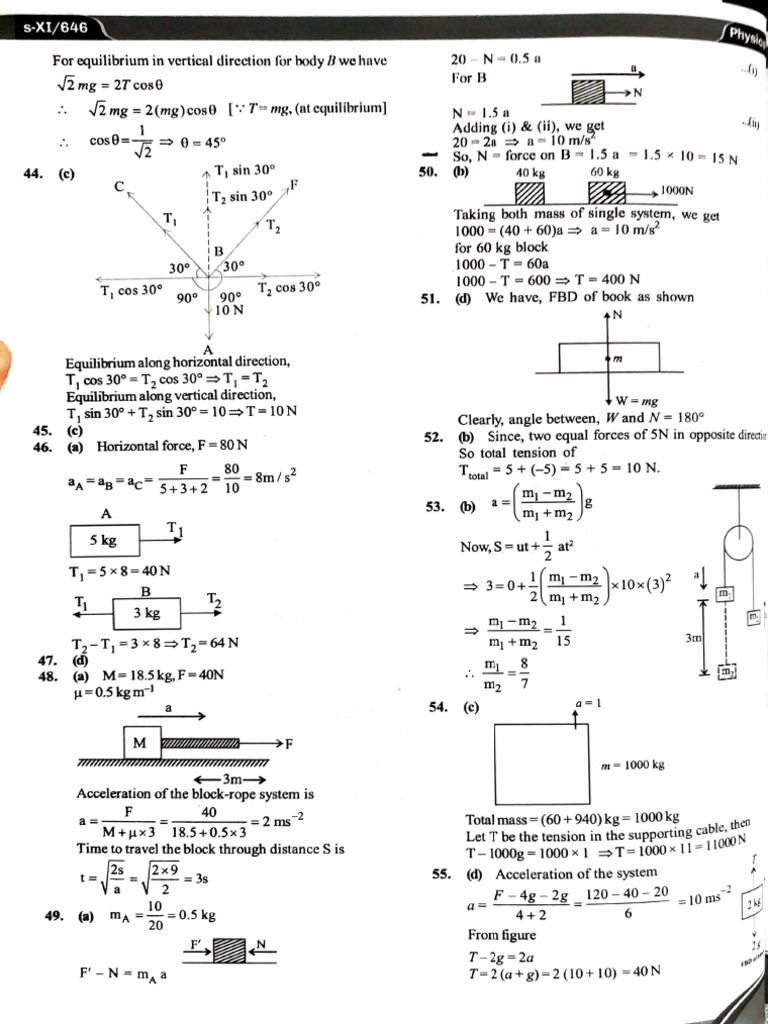 Equilibrium and Tension Analysis in Physics | PDF | Physical Quantities ...