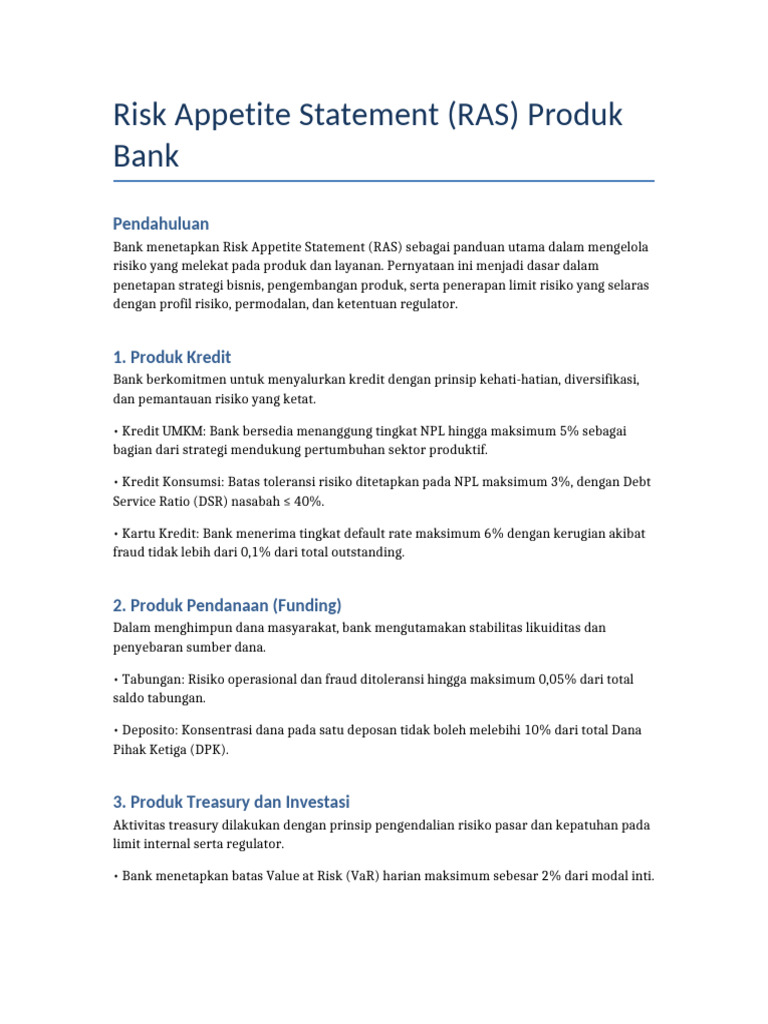Risk Appetite Produk Bank | PDF