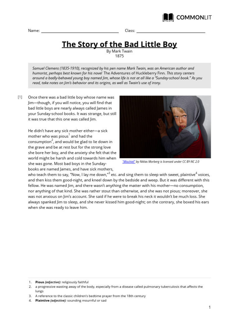 Mark Twain Bad Boy Story | PDF | Mark Twain