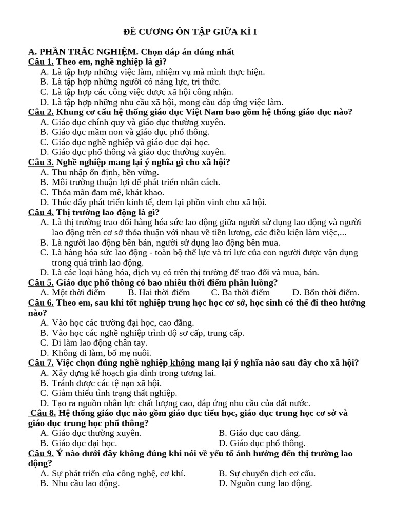 Đề Cương Ôn Tập Giữa Kì i Cn9 | PDF