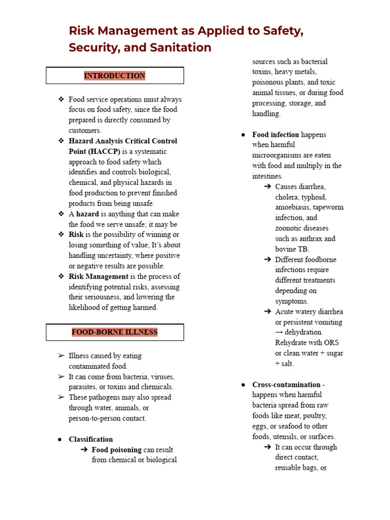 Lesson 1 Introduction To Risk Management | PDF | Foodborne Illness ...