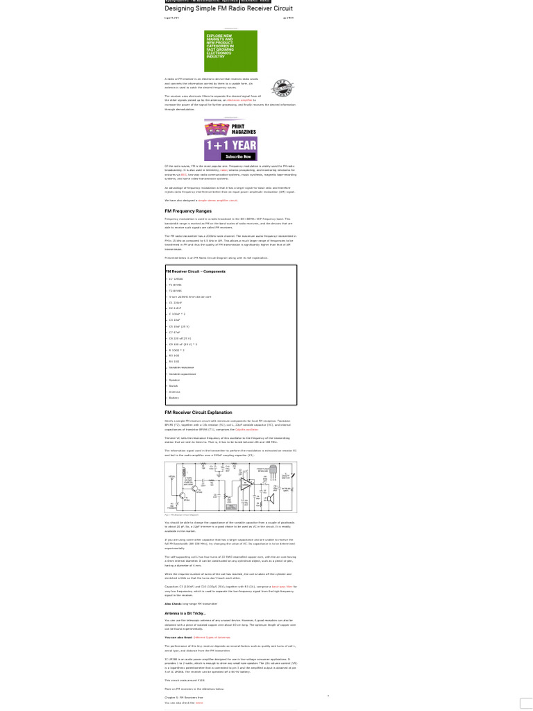 Simple FM Receiver Circuit Design | PDF | Frequency Modulation | Radio