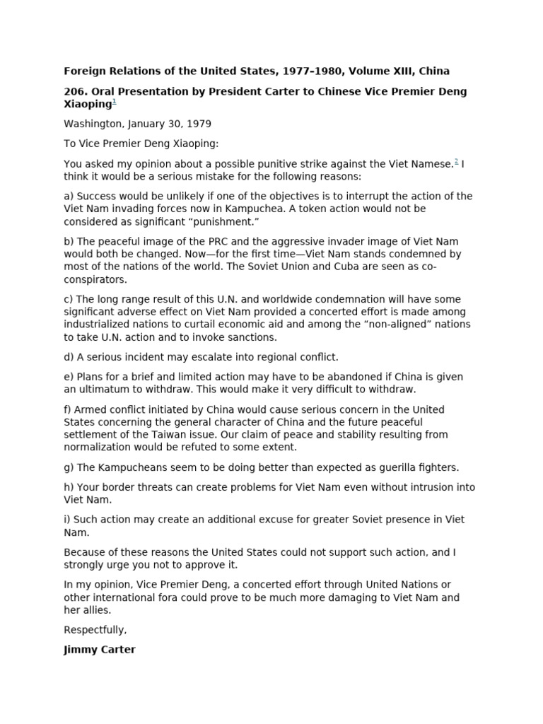 Carter's Warning to China on Vietnam | PDF | Deng Xiaoping | Non ...