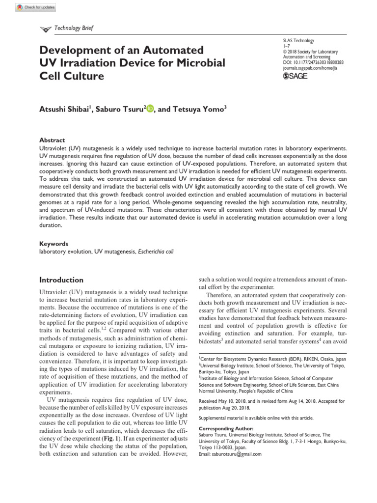 Development of An Automated UV Irradiation Device For Microbial Cell ...