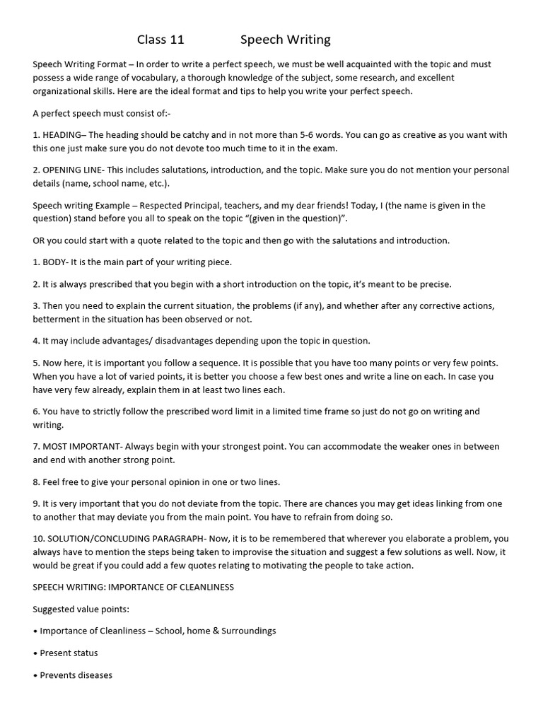 Class 11 Speech Writing | PDF | Anger | Hygiene
