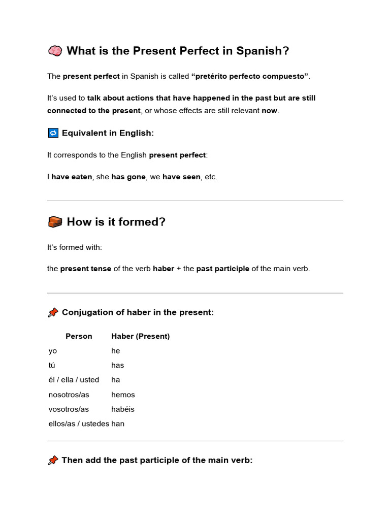 ? What Is The Present Perfect in Spanish | PDF | Linguistic Typology ...