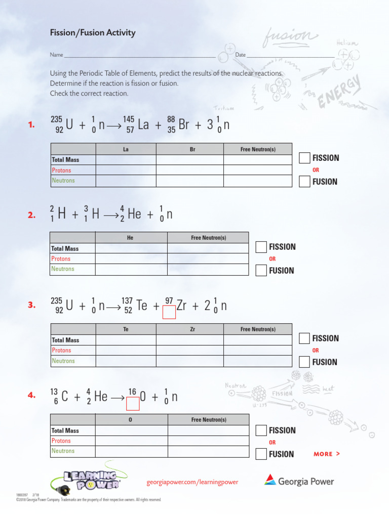 Nuclear Reaction Predictions Worksheet | PDF | Neutron | Nuclear Fission