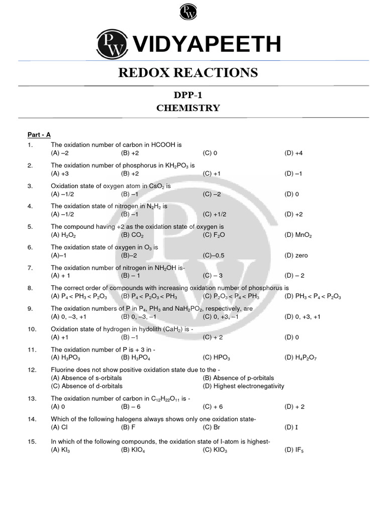DPP-01 Redox Reactions Chemistry | PDF | Redox | Chemical Substances