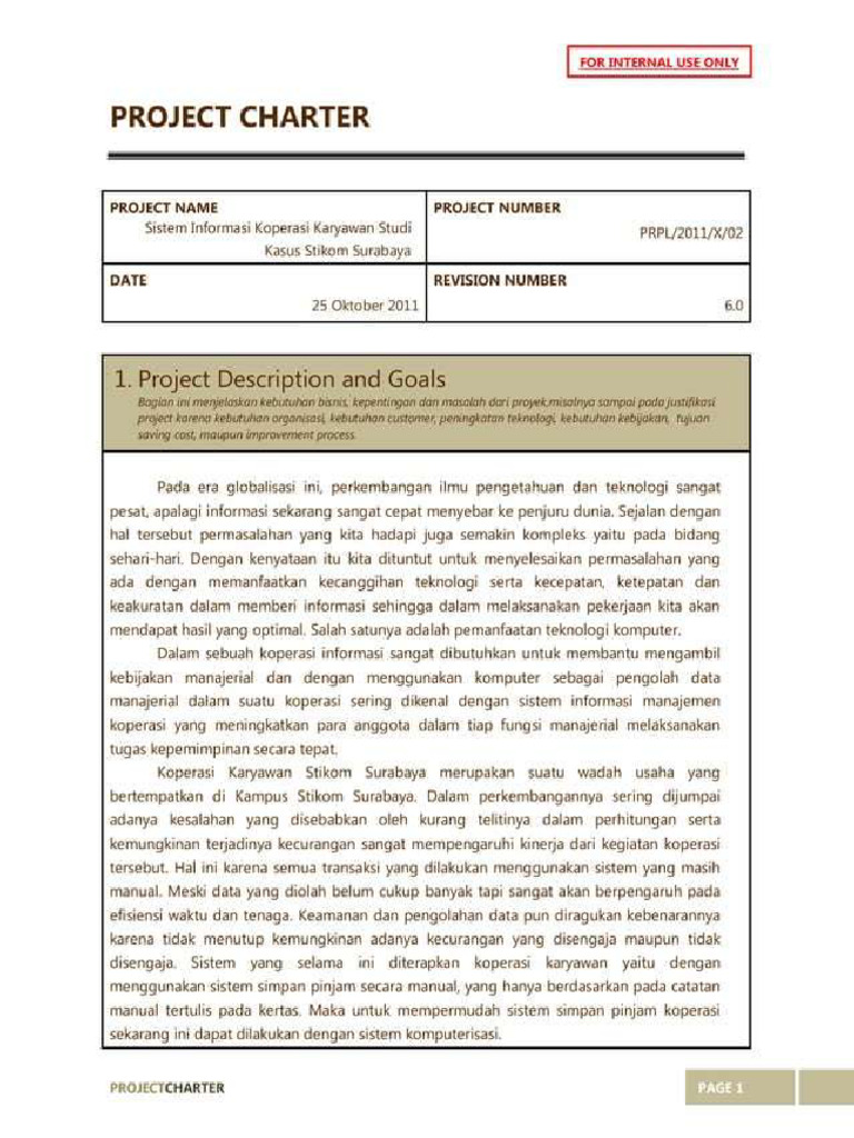 Contoh Project Charter Sederhana | PDF