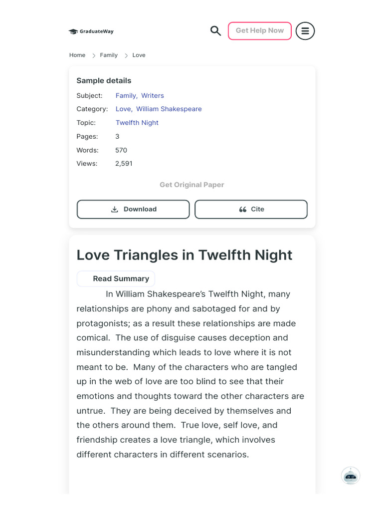 Love Triangles in Twelfth Night Free Essay Example 570 Words - GraduateWay | PDF | Twelfth Night