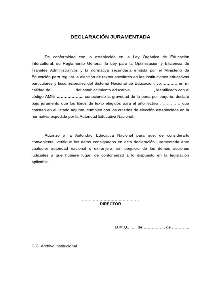 Declaración Juramentada de Textos Escolares | PDF