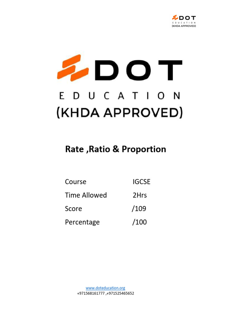 Rates, Ratio and Proportion | PDF