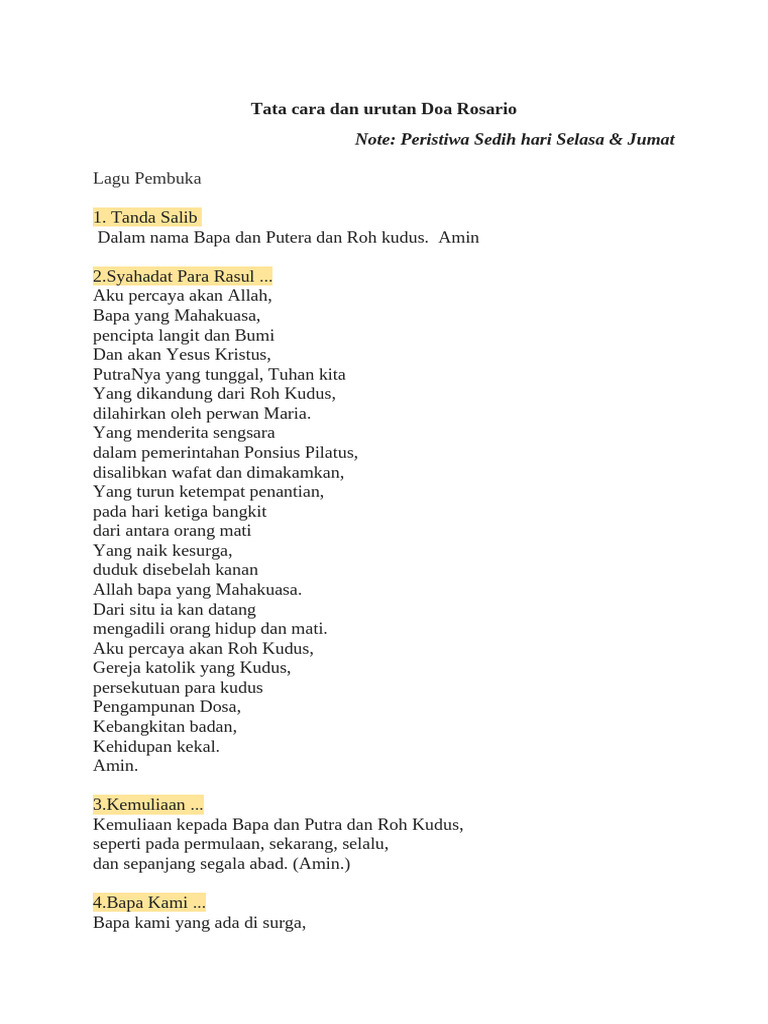Susunan Doa Rosario Peristiwa Sedih | PDF