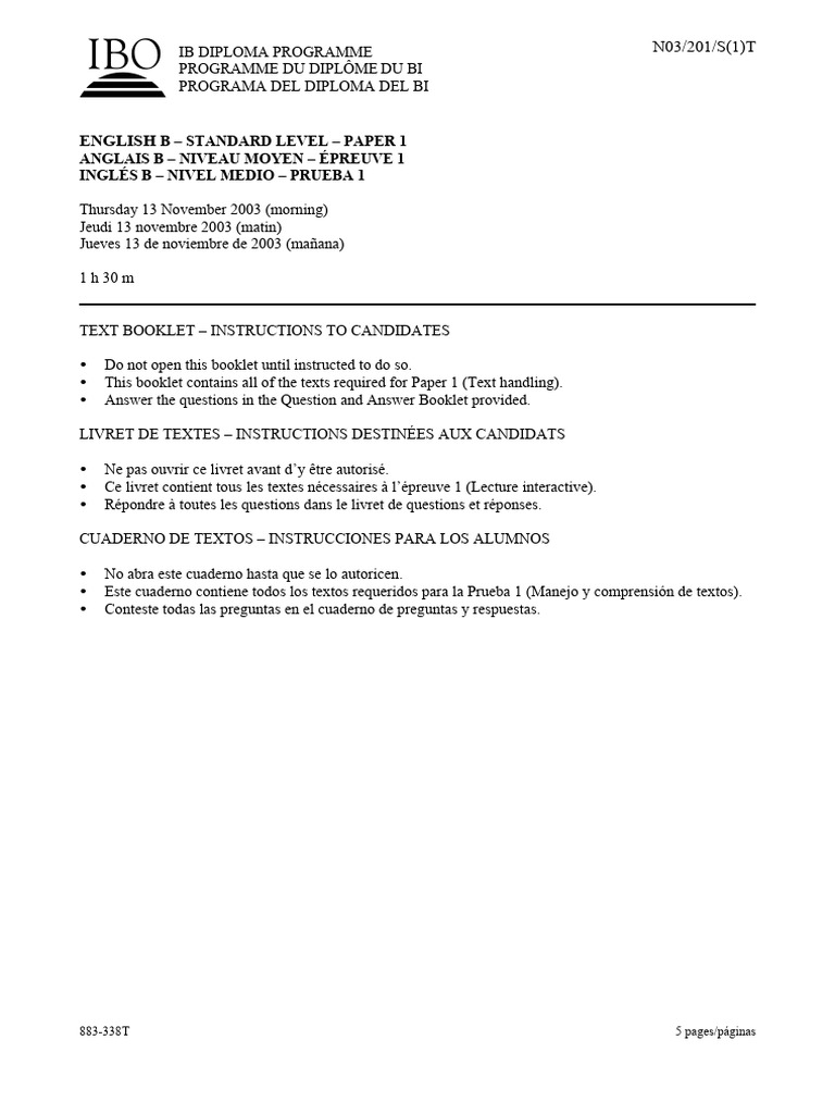 English B SL Paper 1 Text Booklet | PDF | Horses