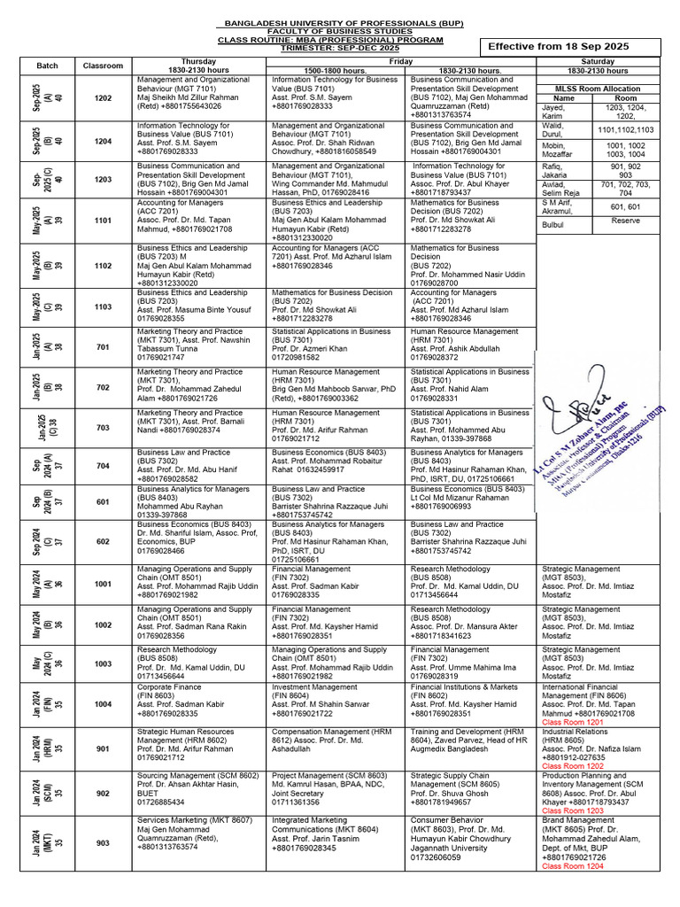 MBA Class Routine for Sep-Dec 2025 | PDF | Business | Economies