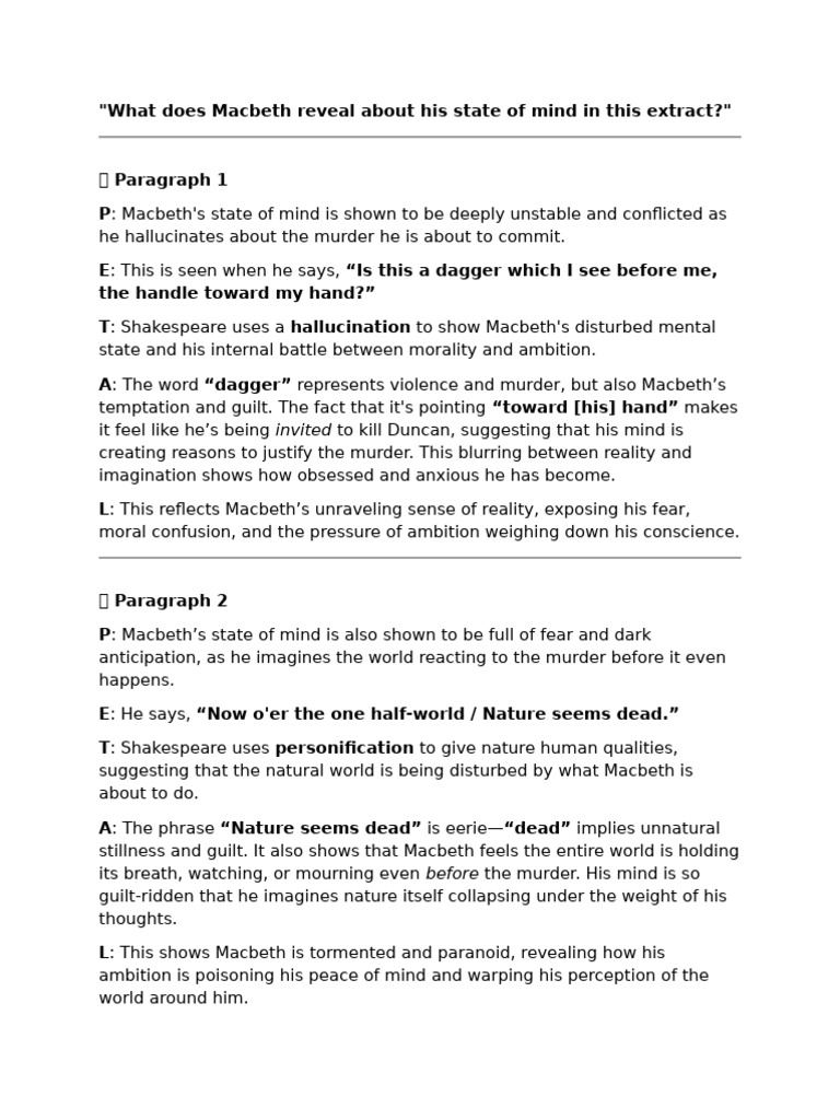 What Does Macbeth Reveal About His State of Mind in This Extract | PDF ...