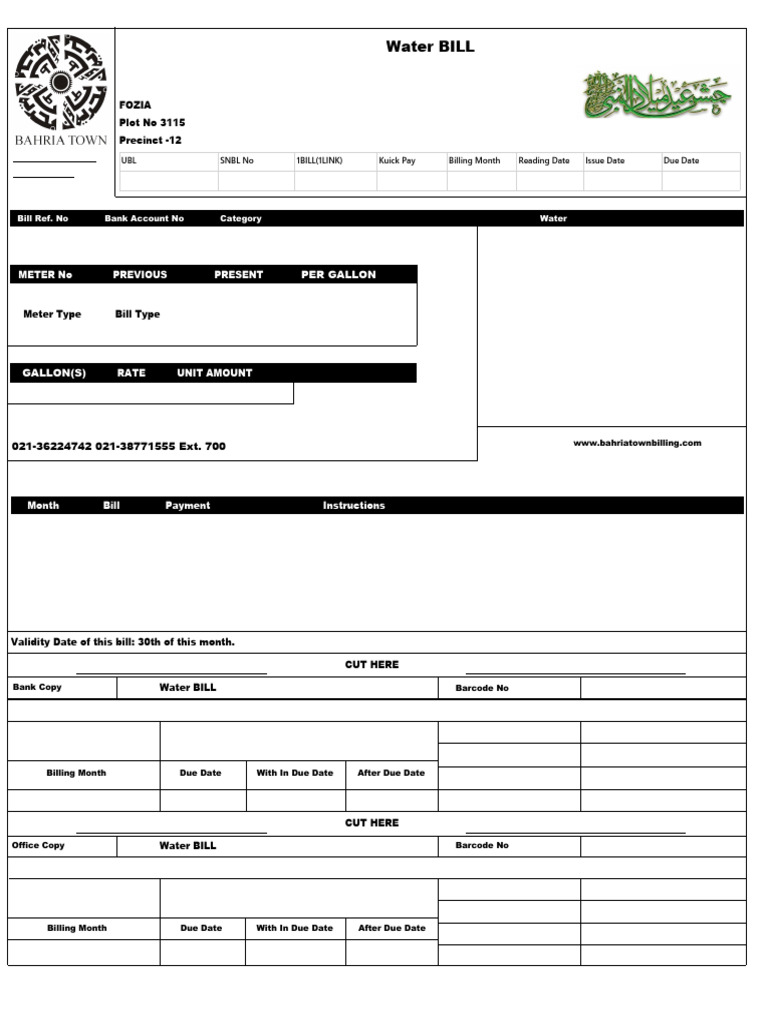 Water Bill Invoice and Payment Details | PDF