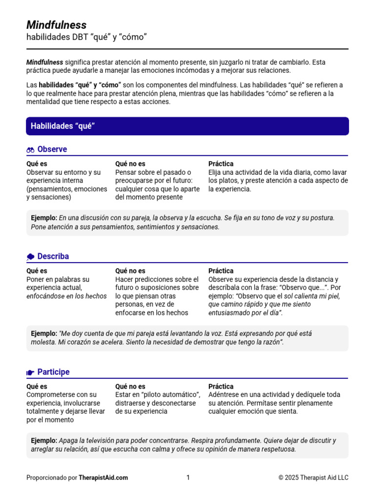 DBT Mindfulness Skills - PDF (SECURED) | PDF | Experiencia | Atención plena