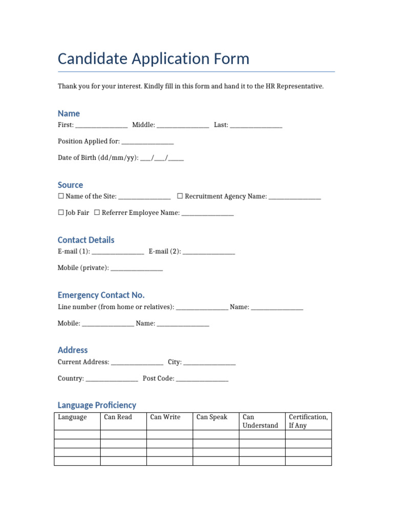 Candidate Application Form PDF | PDF | Background Check | Recruitment