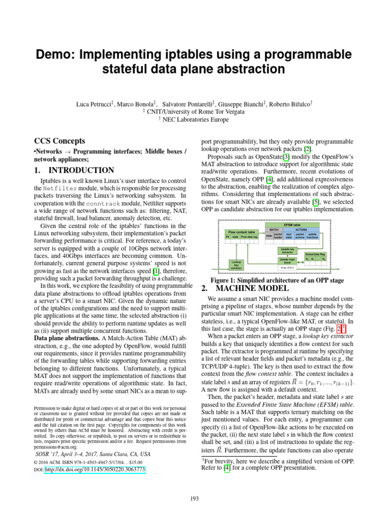 Implementing Iptables Using A Programmable Stateful Dataplane Abstraction | PDF | Network ...