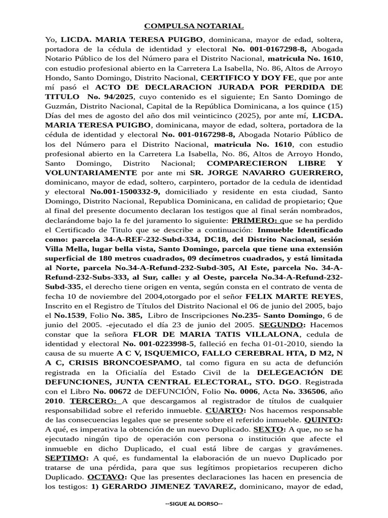 Compulsa Perdida de Titulo | PDF | República Dominicana | Ley común