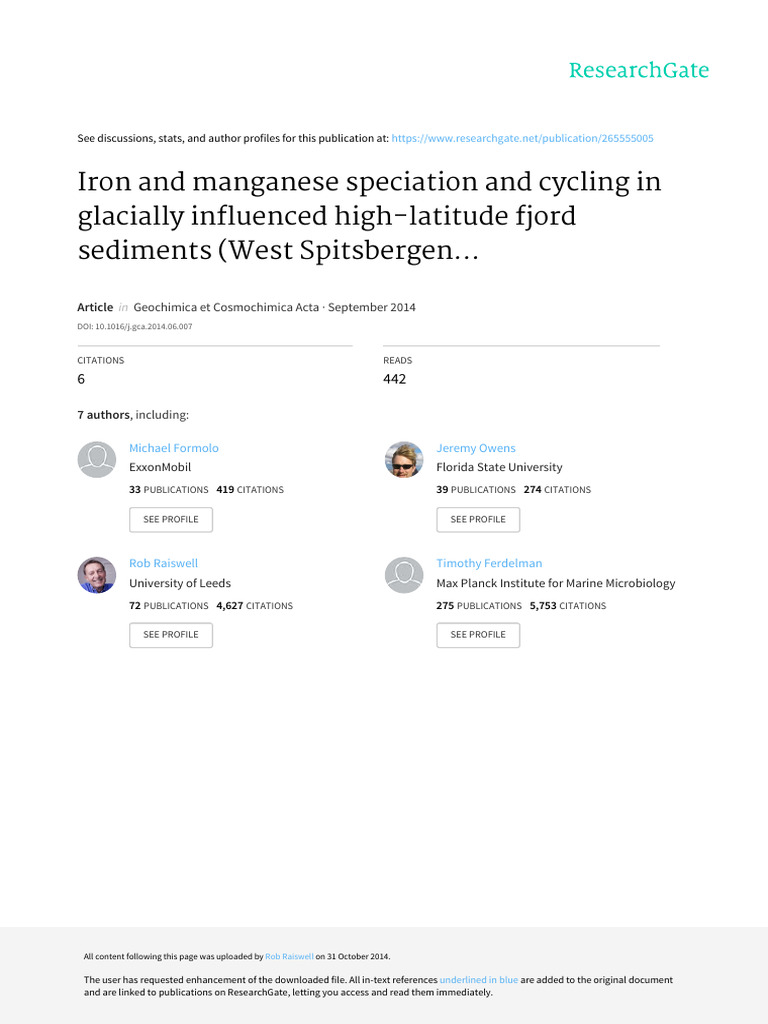 Iron and Manganese Cycling in Fjords | PDF | Glacier | Weathering