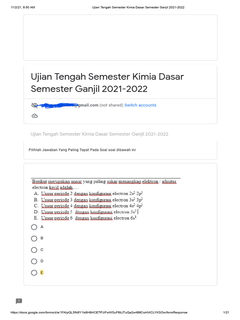 Uts Kimia Dasar i Ganjil 2021-2022 25 Soal[1] | PDF