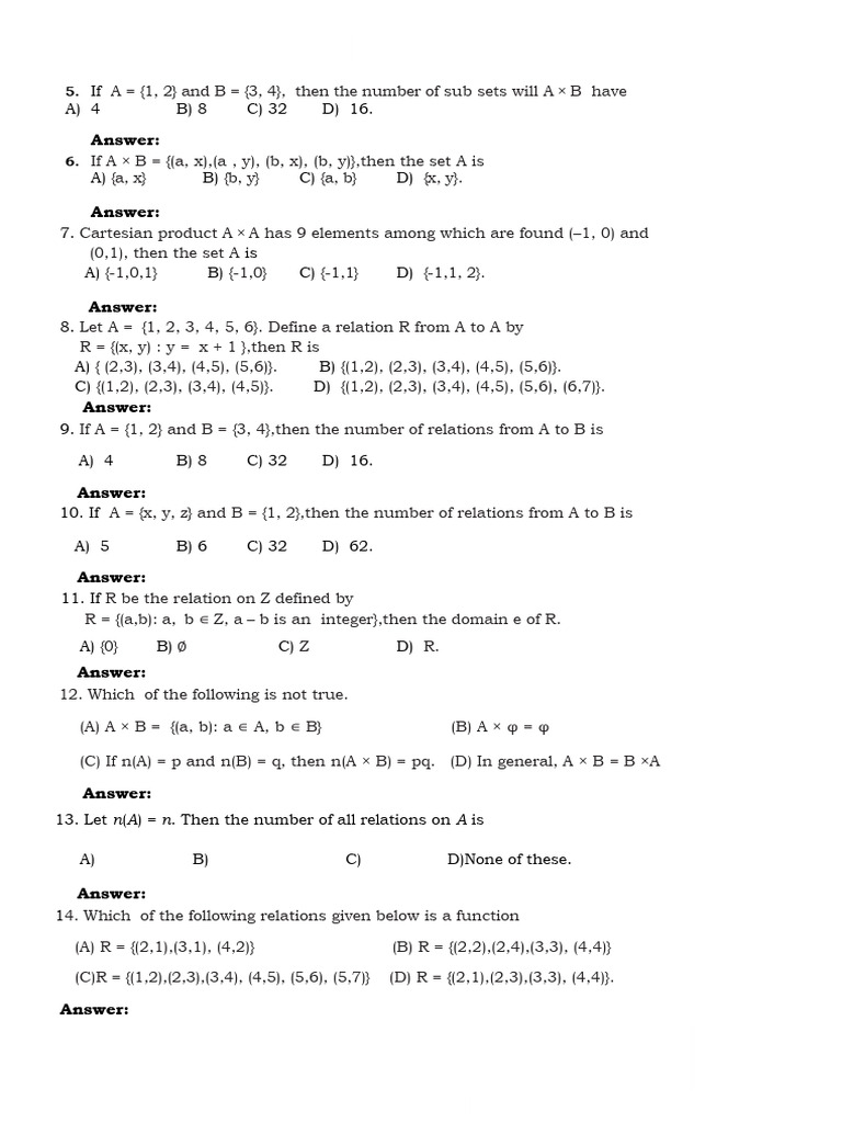 I PU Mathematics MCQ Sample 2023-24 | PDF | Mathematical Analysis ...