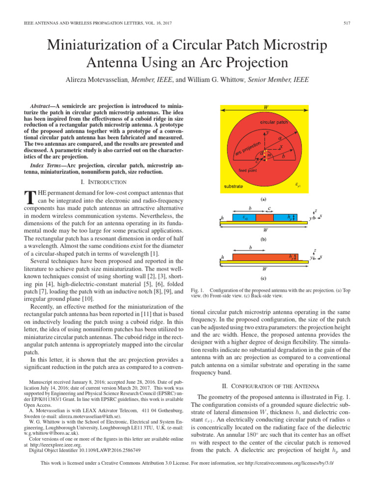 Miniaturization of A Circular Patch Microstrip Antenna Using An Arc ...
